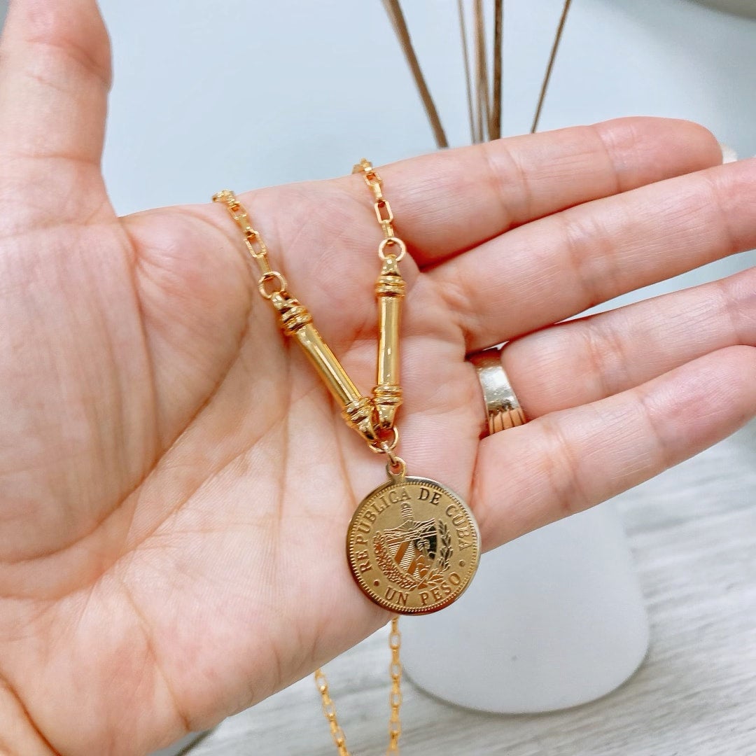 Cuban Coin Pendant Necklace | Grain of Sand by Aneth Handcrafted Jewelry