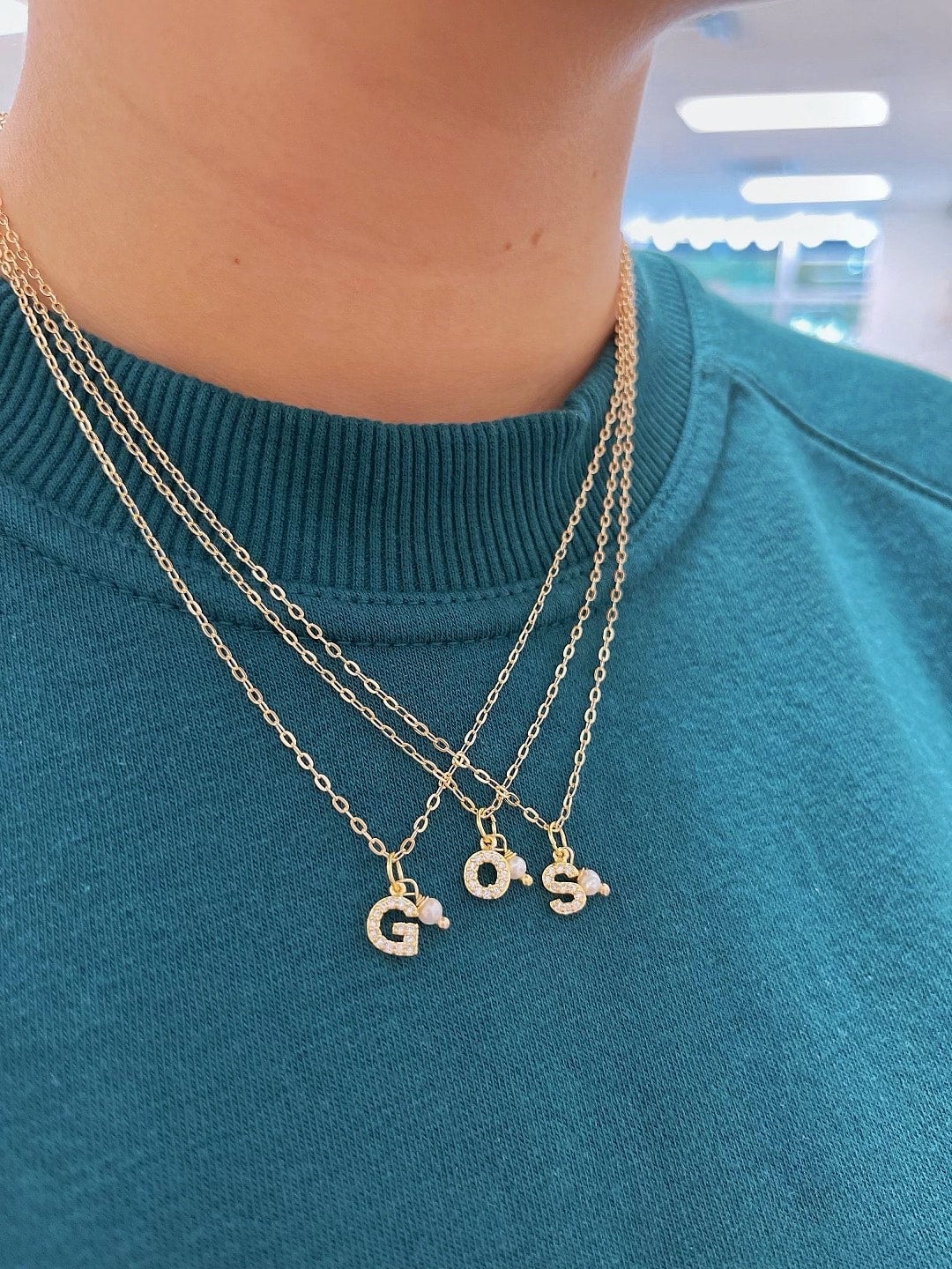 Dainty CZ Initial Necklace Grain of Sand by Aneth Handcrafted Jewelry